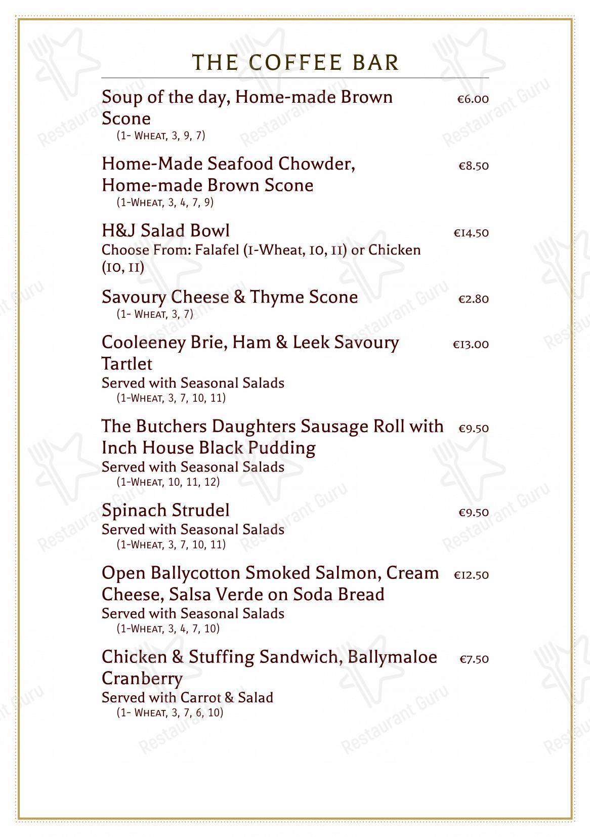 Menu at Horse and Jockey pub & bar, Dublin