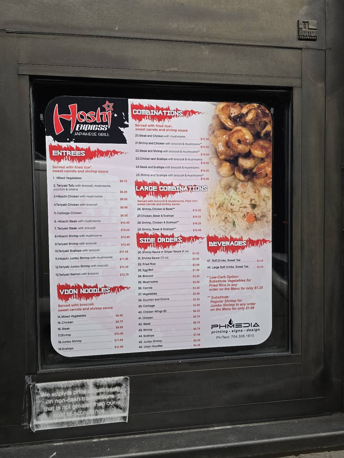 Menu at Hoshi Express restaurant, Lincolnton