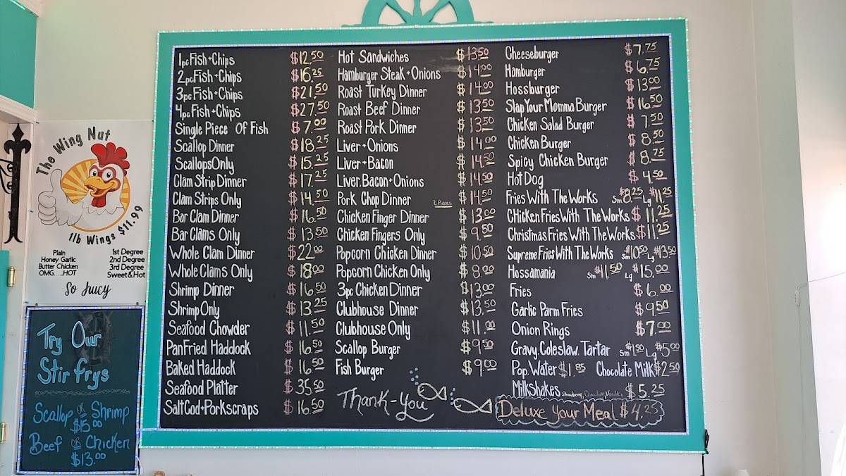 Menu at Hoss's Fish 'n' Chips restaurant, Summerside
