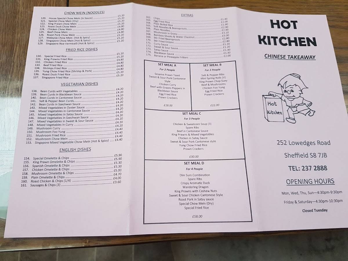 Menu at Hot Kitchen fast food, Sheffield