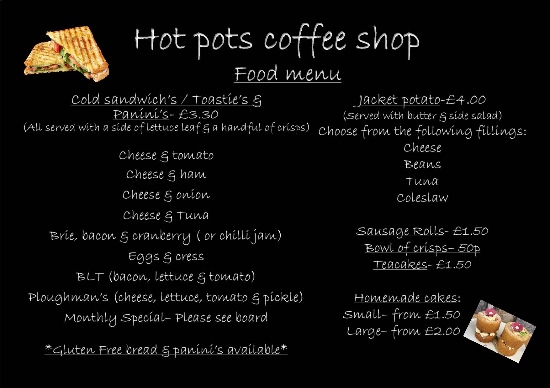 Menu at Hot Pots Coffee Shop & Bakery -Cambridgeshire, March