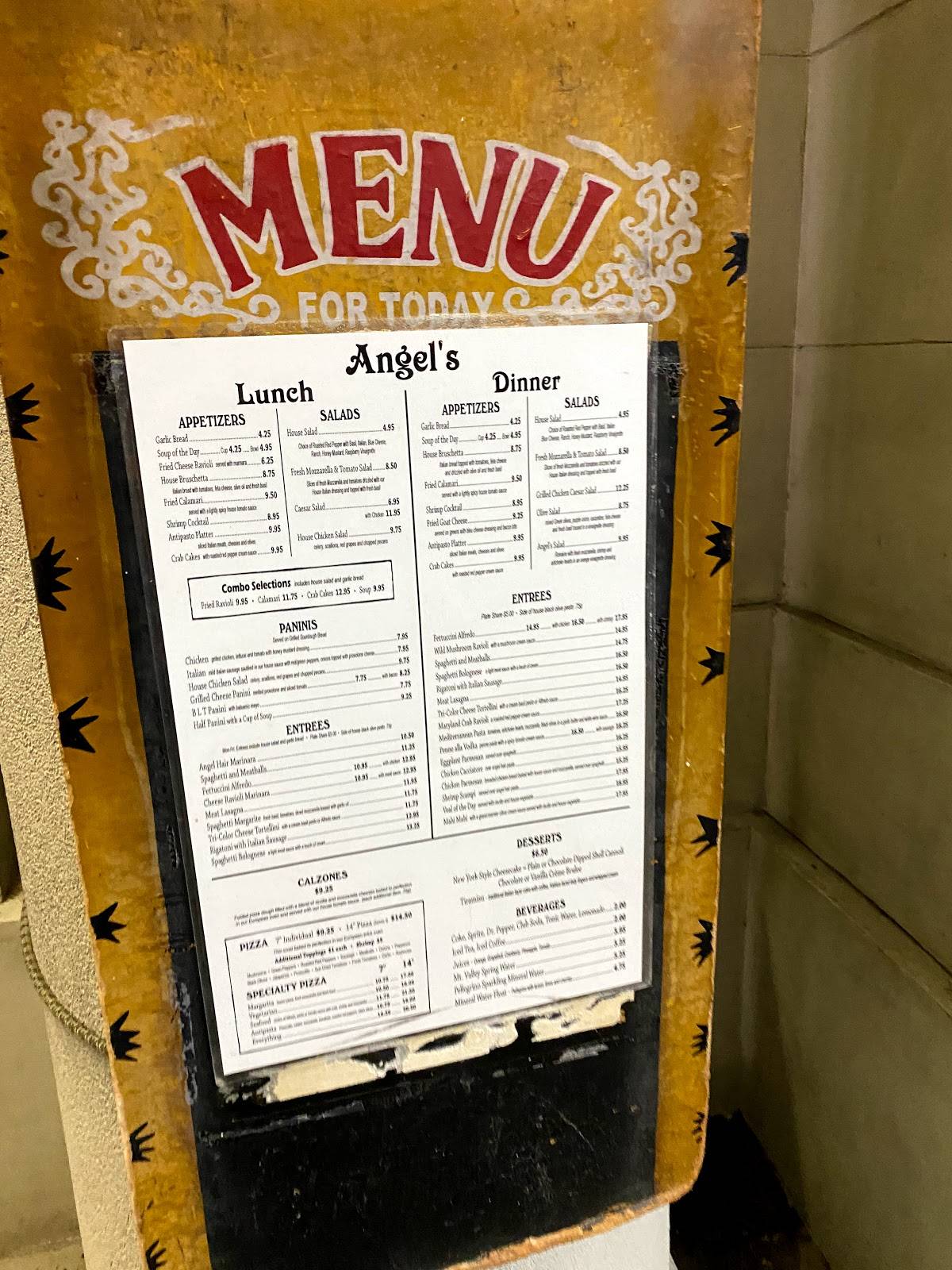 Menu at Angels Italian Restaurant, Hot Springs