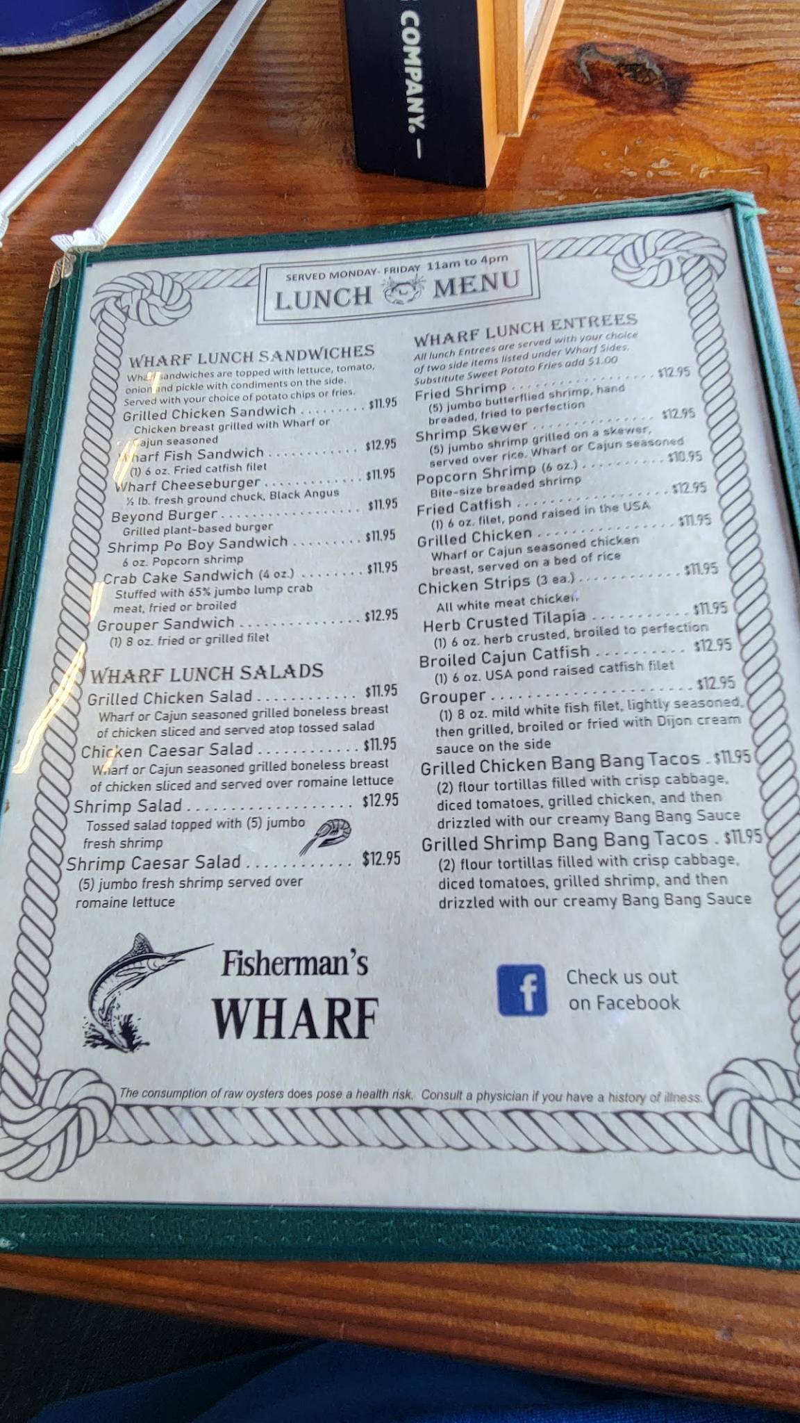 Menu at Fisherman's Wharf Steak & Seafood restaurant, Lake Hamilton