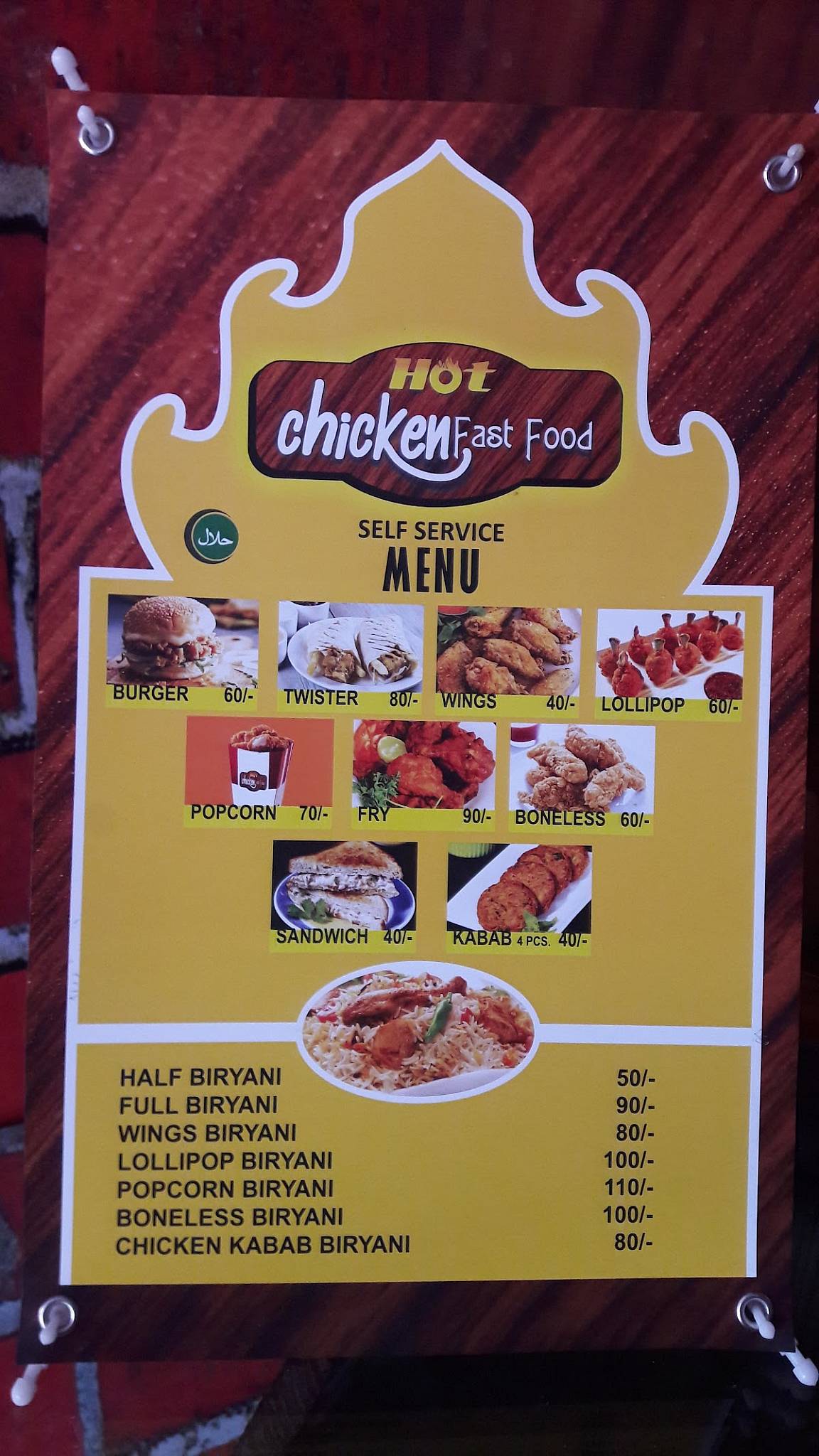 Menu at Hot chicken fast food, Bhopal