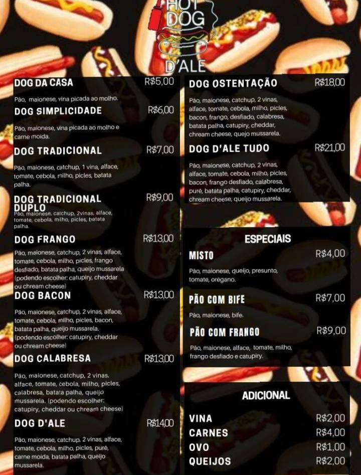 Menu em Hot Dog D'ALE restaurante, Curitiba