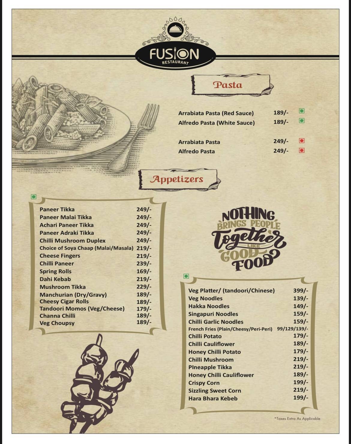 Menu at Hotel Fusion & Restaurant, Kurukshetra