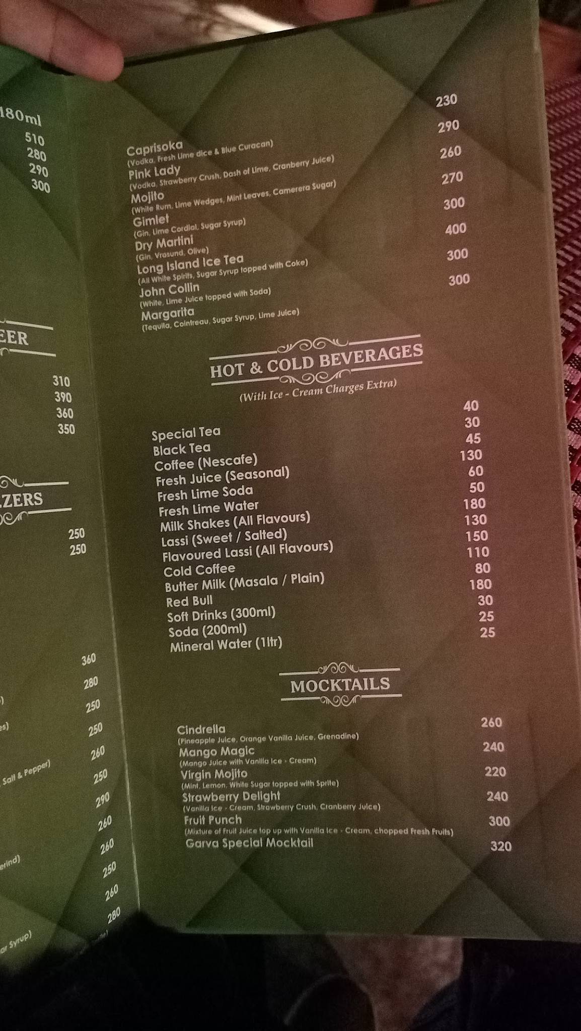 Menu at Hotel Garwa Hills, Pune