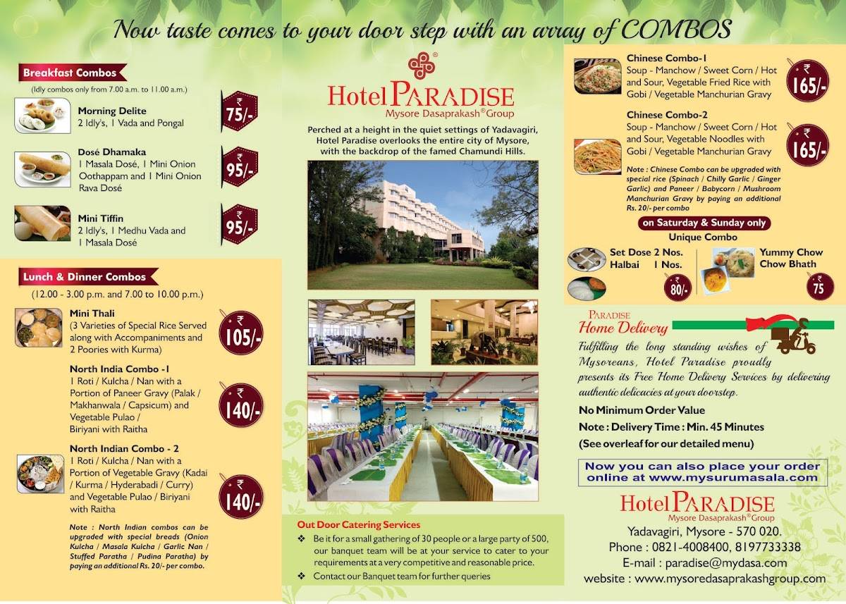 Menu at Hotel Paradise, Mysuru