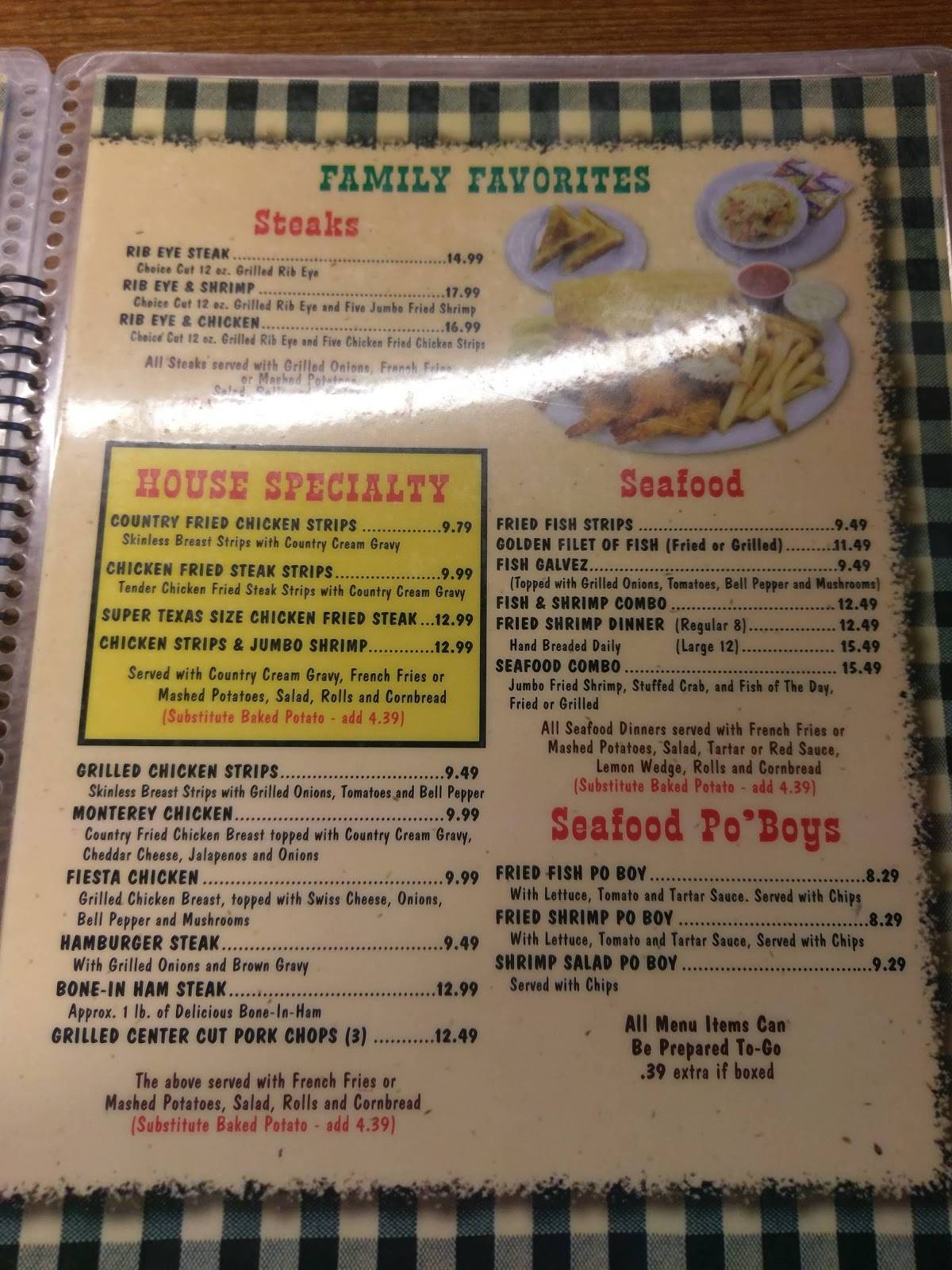 Menu at Kelley's Country Cookin' restaurant, League City, 1502 FM518