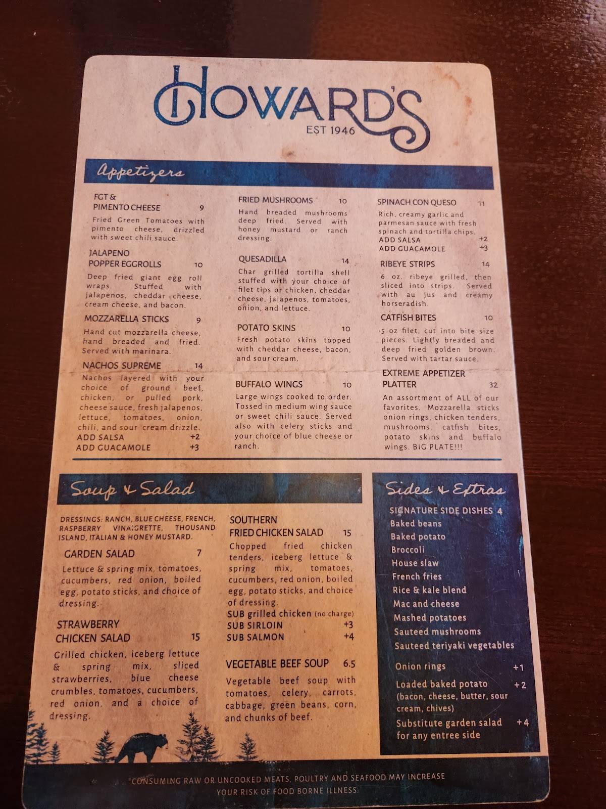 Menu at Howard's Restaurant Gatlinburg's Oldest Restaurant, Gatlinburg ...