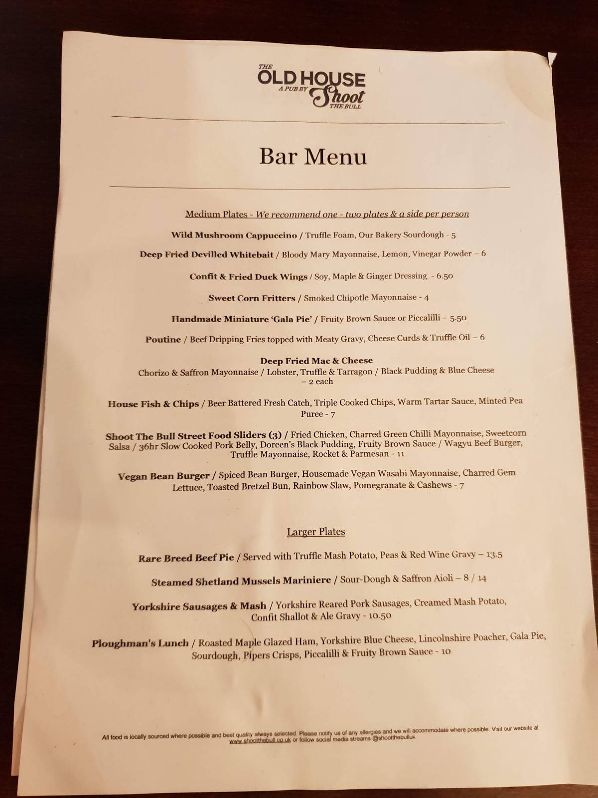 Menu at Ye Old House restaurant, Hull