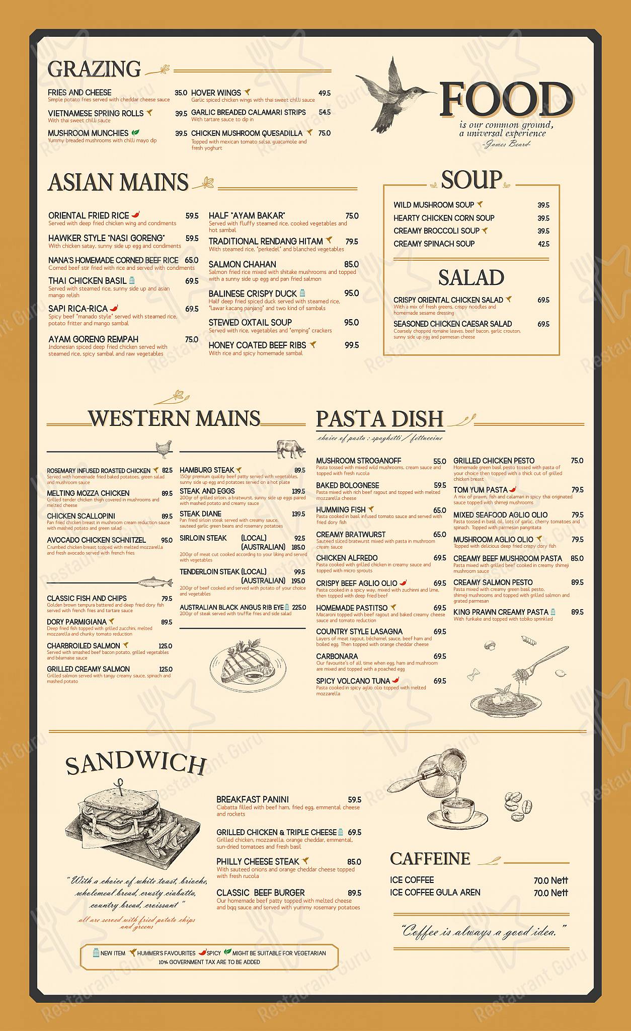 Menu at Hummingbird Eatery & Space restaurant, Bandung