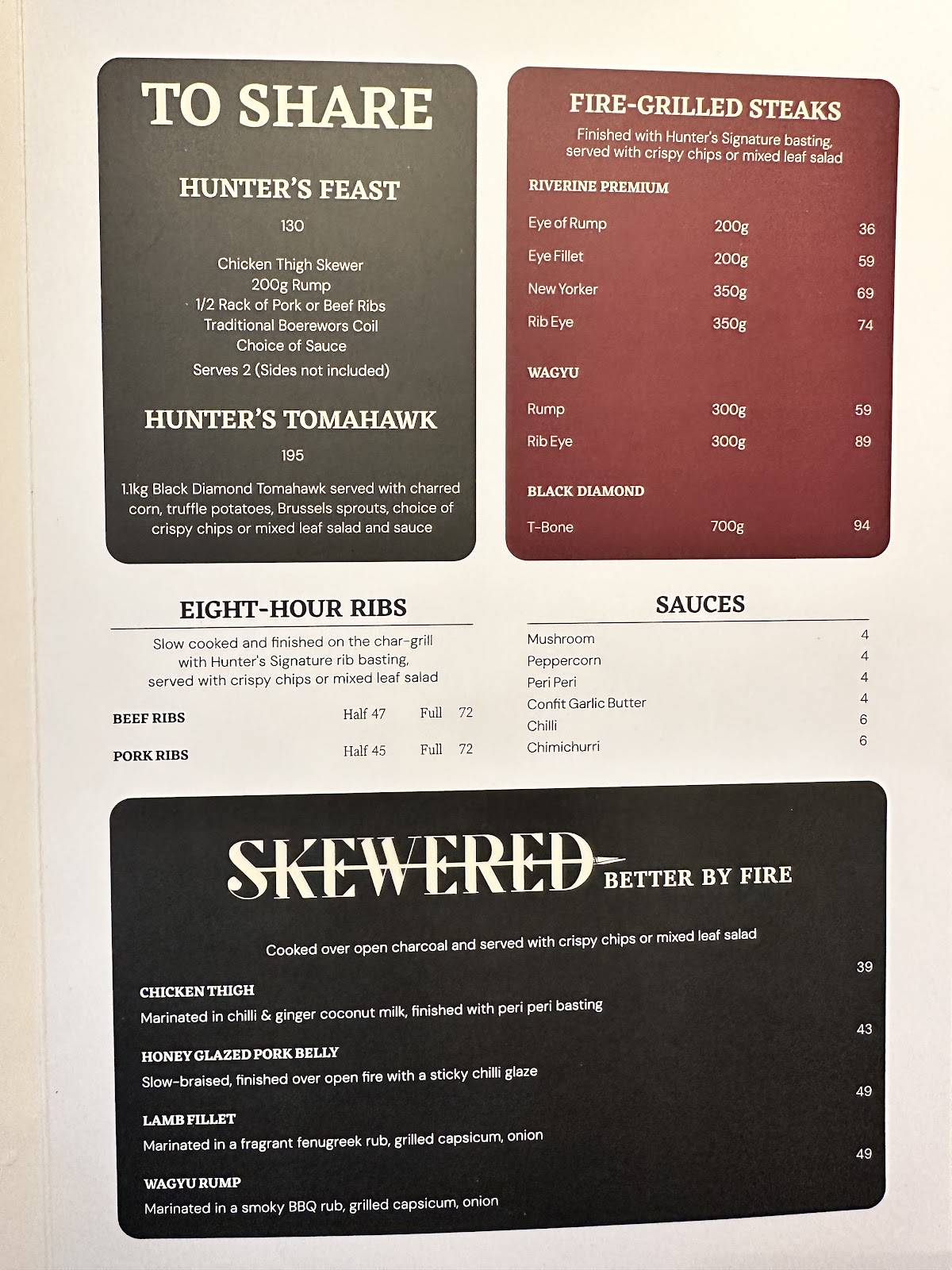 Menu at Hunter & Barrel Perth, Perth