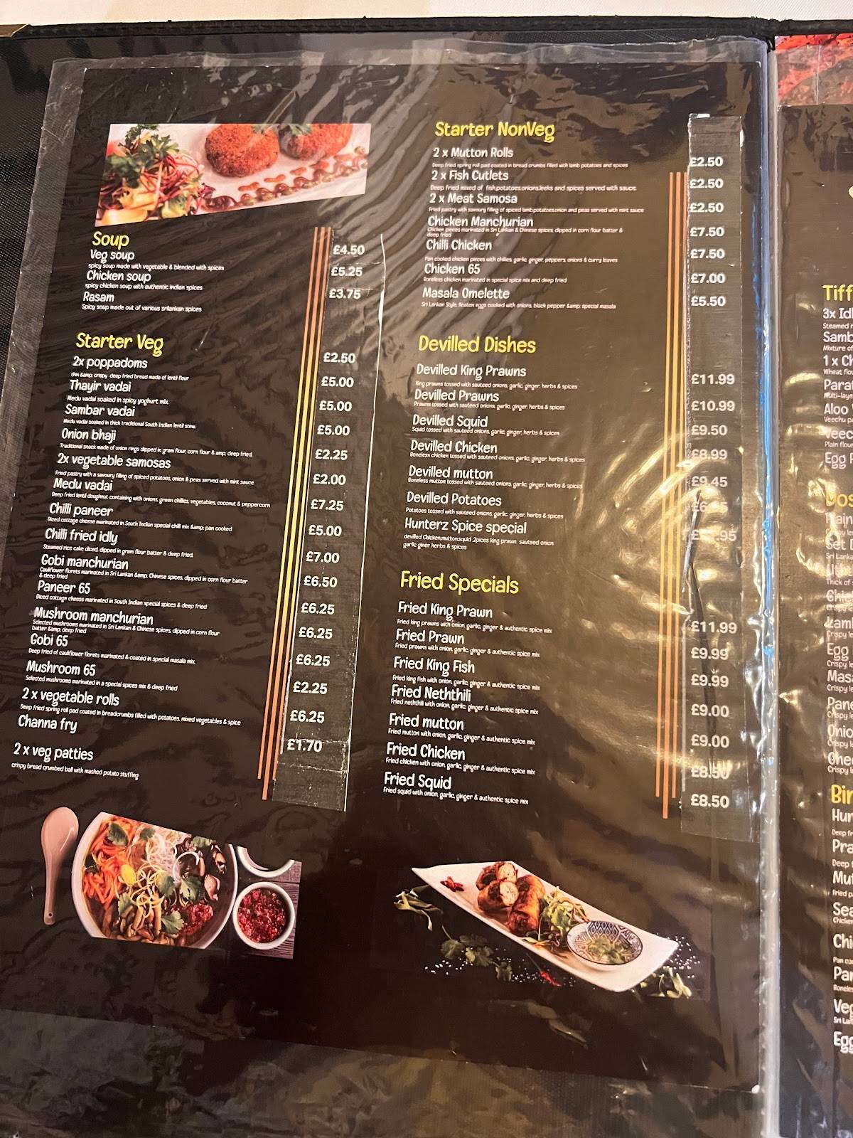 Menu at Hunterz spice restaurant, Sutton