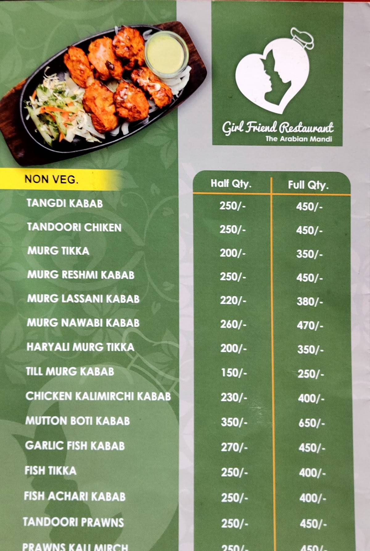 Menu at Girlfriend Mandi, Hyderabad, H no 1
