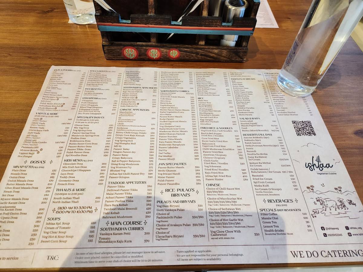 Menu at Ishtaa, Hyderabad