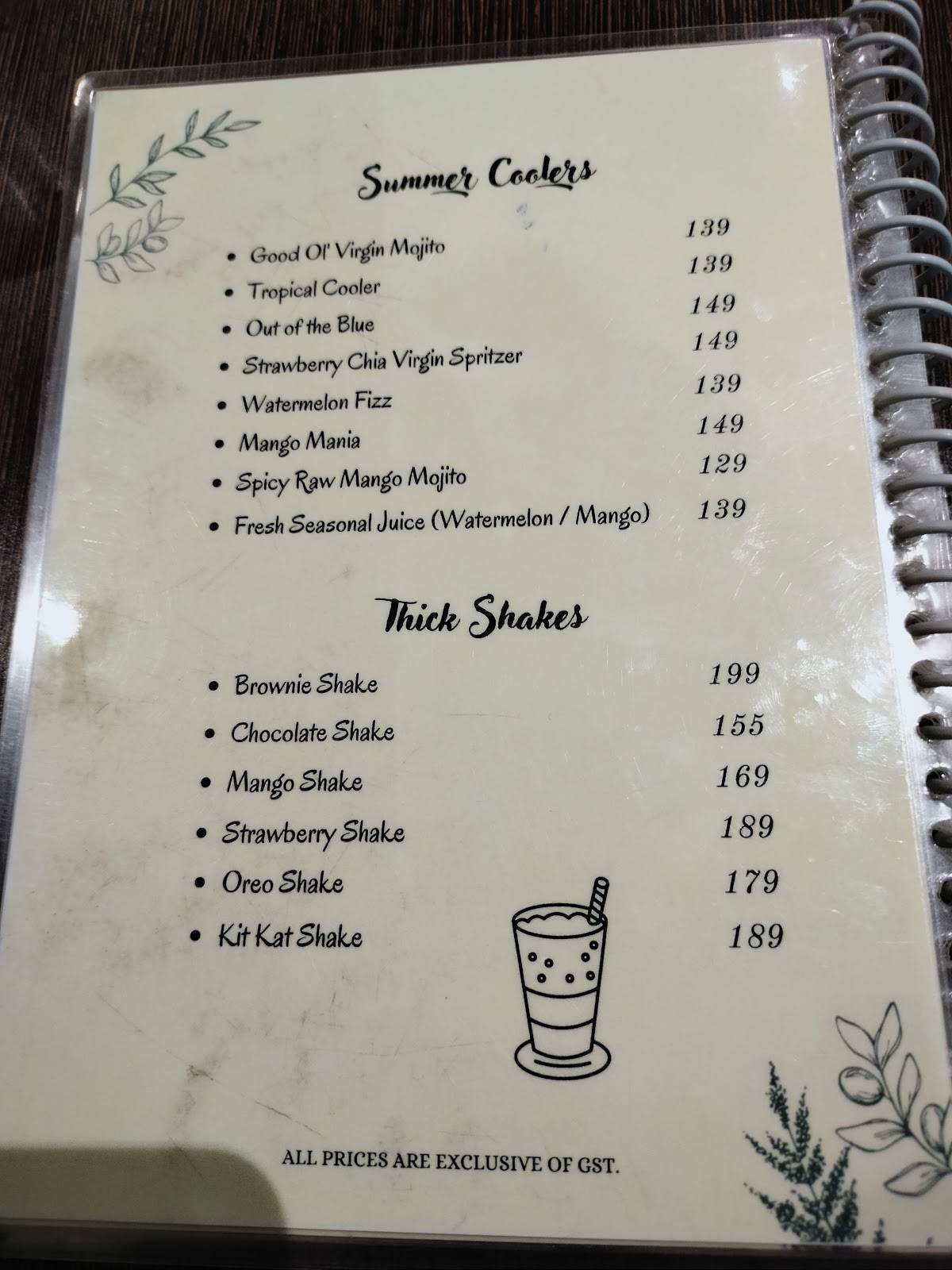 Menu at HYGGE, Kolkata