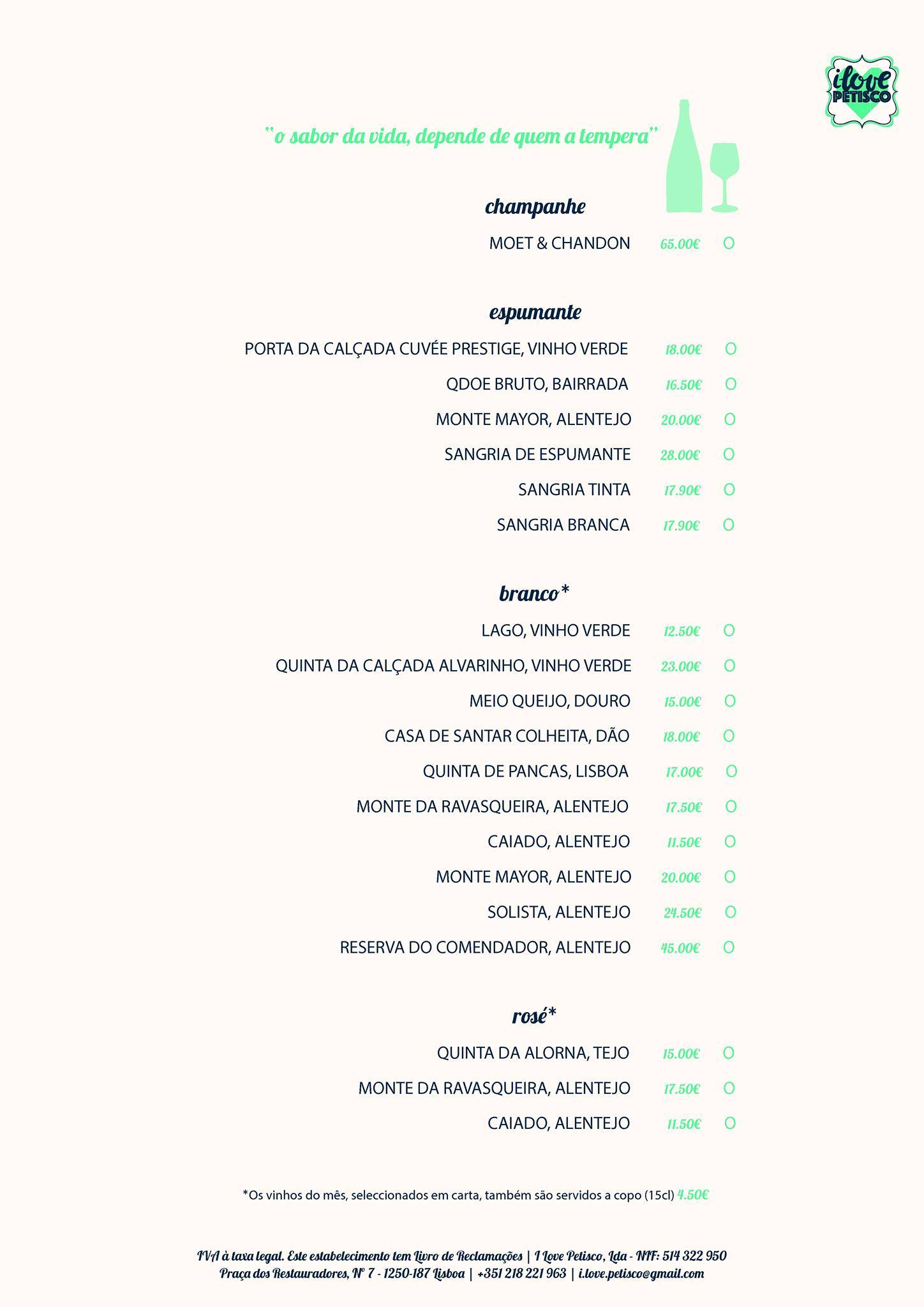 Menu em I Love Petisco pub & Bar, Lisboa
