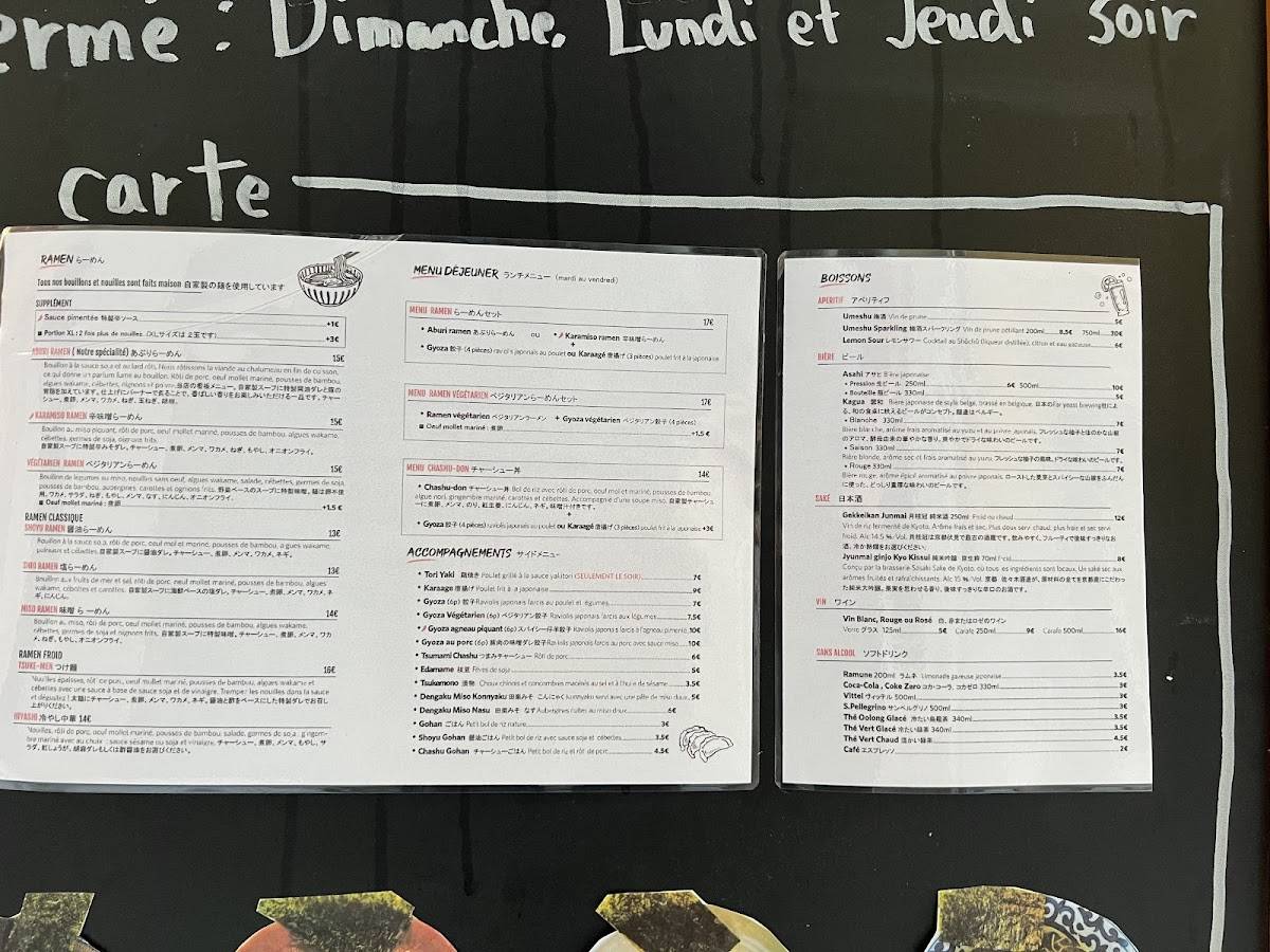 Menu au IKKO Ramen restaurant, Nice