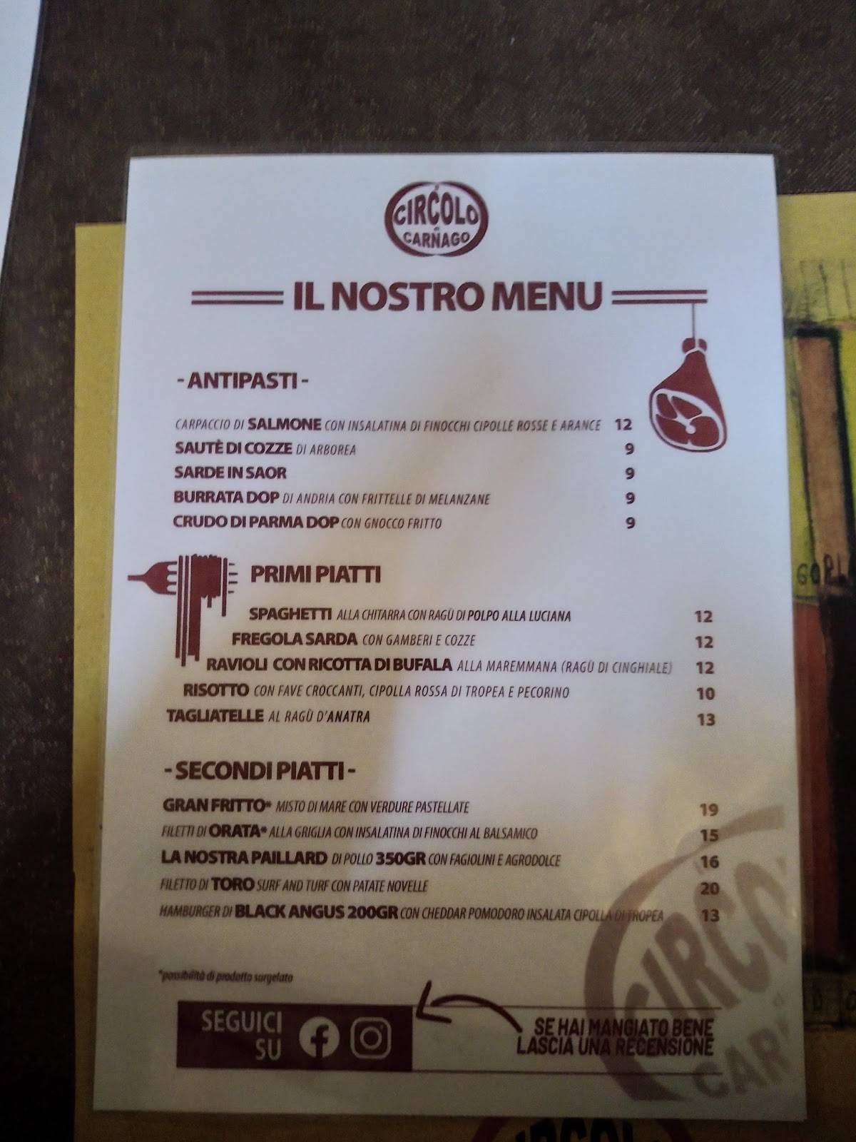 Menu da Il circolo di Carnago ristorante, Carnago