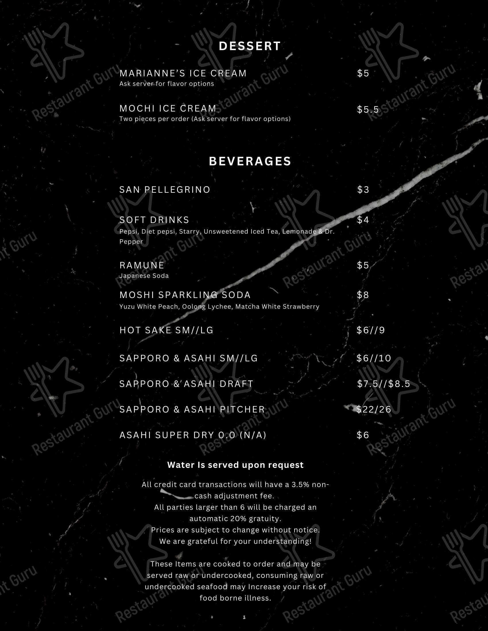 Menu at Ichi-Riki Japanese Restaurant, Seaside