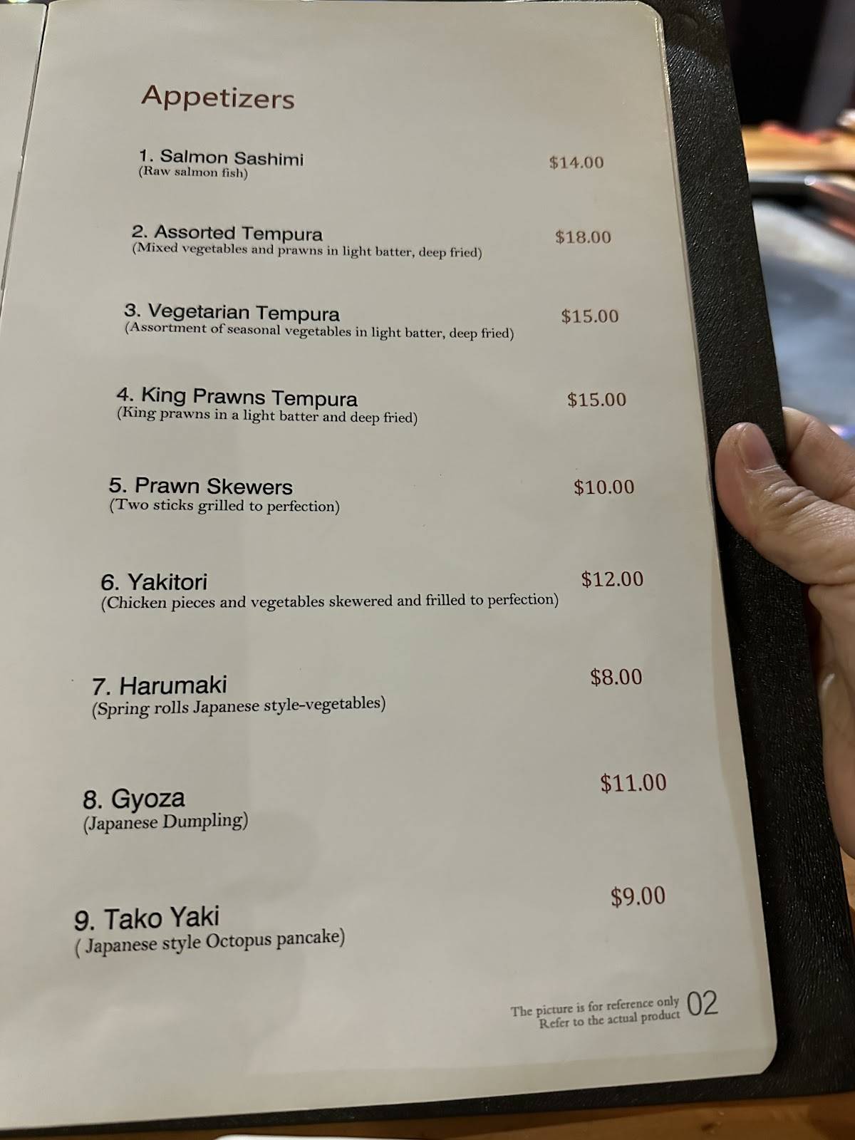 Menu at Ichiban Teppanyaki restaurant, Lower Hutt