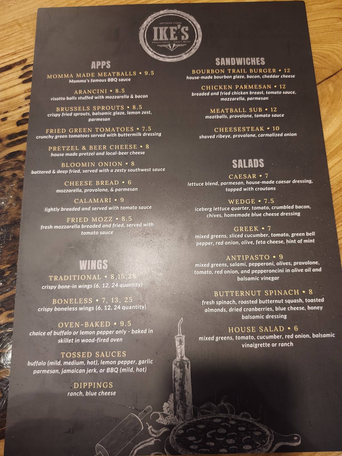 Menu at Ike's Artisan Pizza pub & bar, Middlesboro