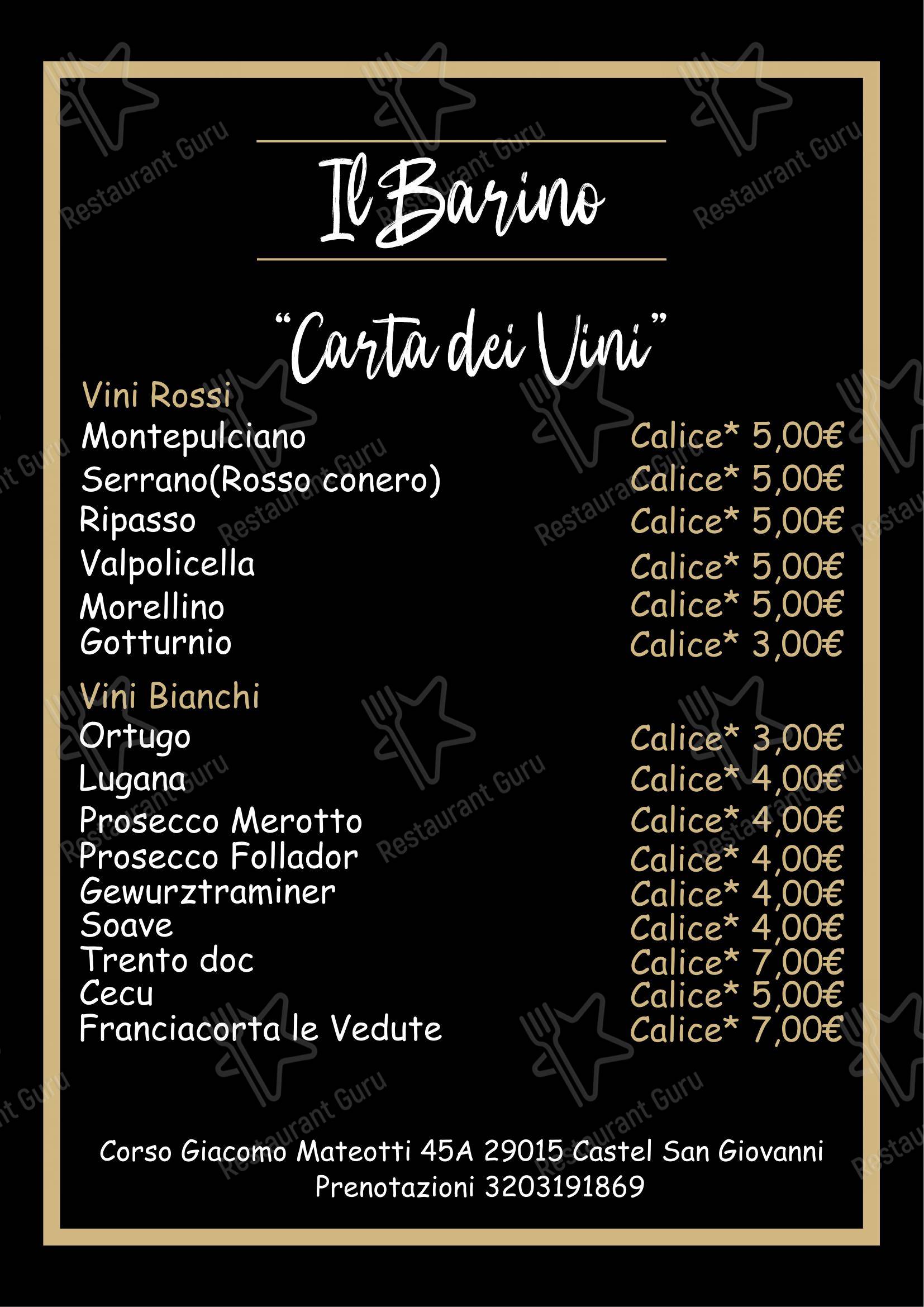 Menu da Il Barino, Castel San Giovanni