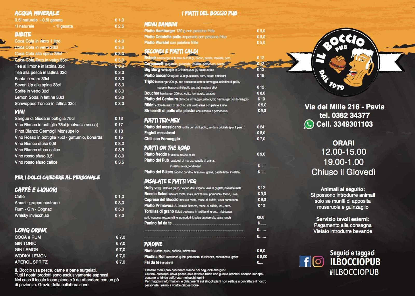 Menu da Il Boccio Pub, Pavia, Via dei Mille