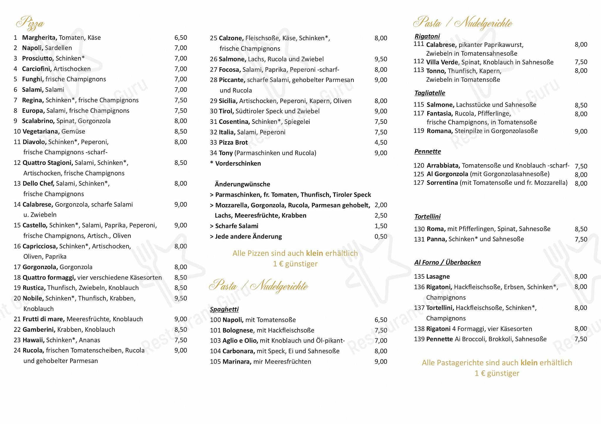 Speisekarte von Ristorante Pizzeria Il Castello Nesselwang, Nesselwang