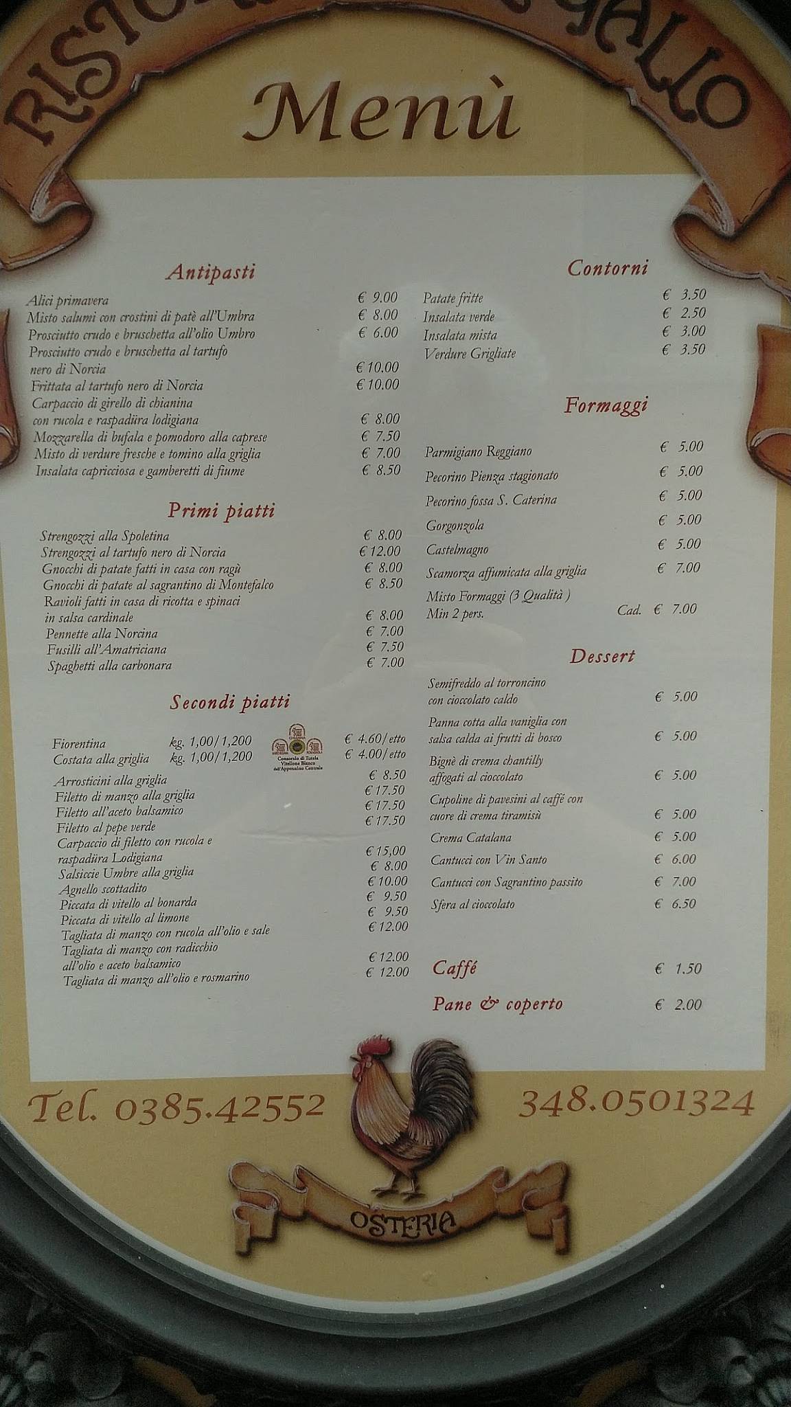 Menu da Il Gallo ristorante, Stradella
