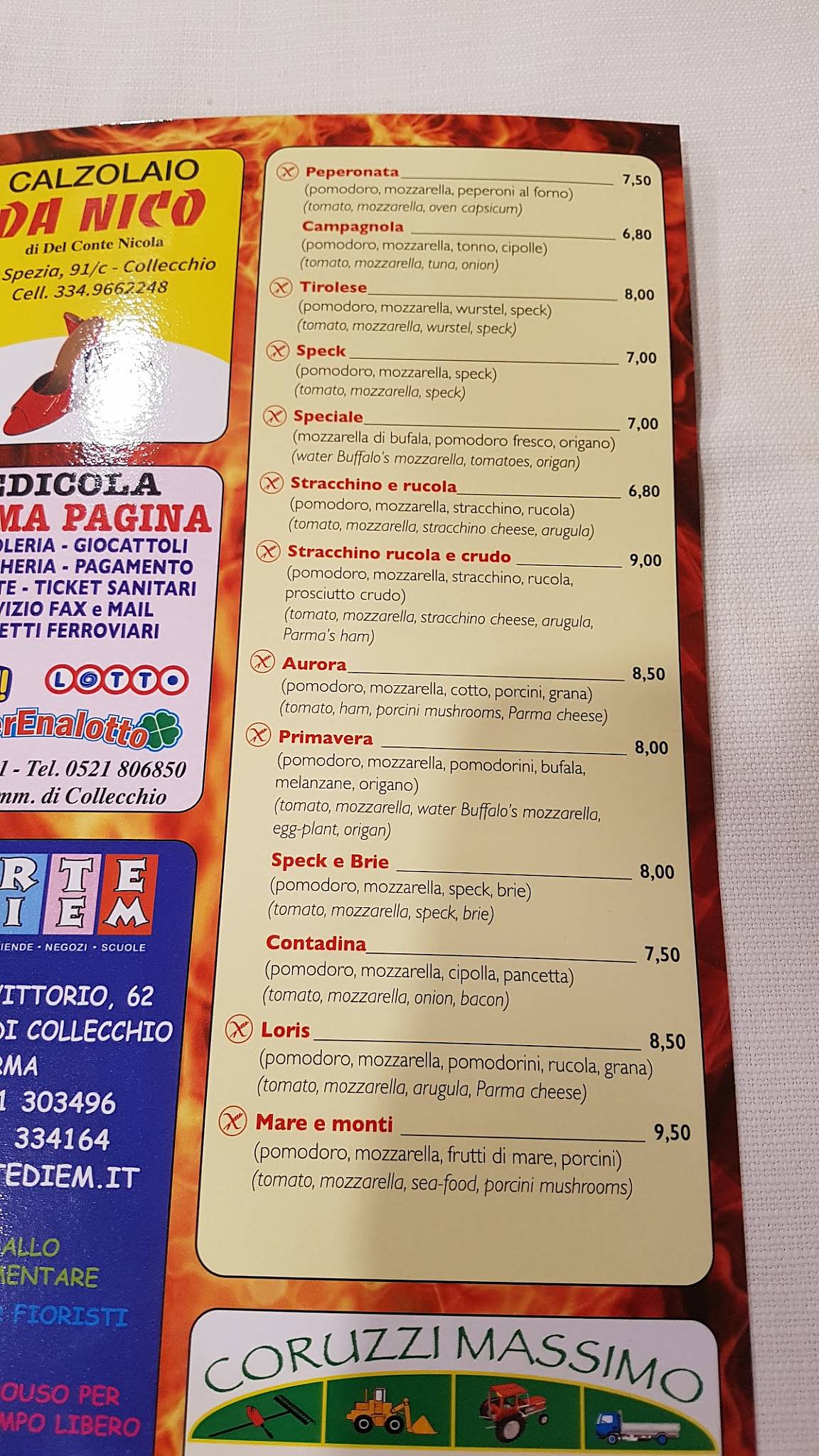 Menu da Il Melograno ristorante, Collecchio