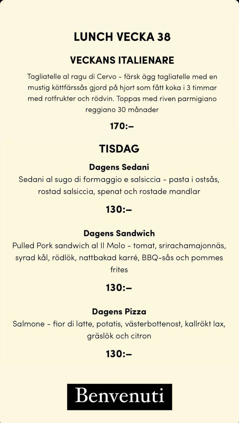 Menu at Il Molo restaurant, Stockholm, Hamngatan 37