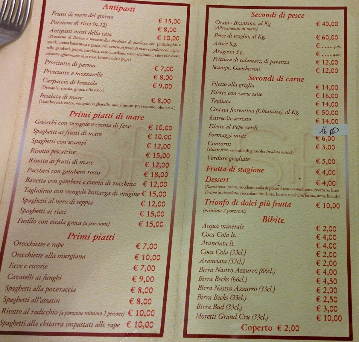 Menu da Il Sifà ristorante, Bari
