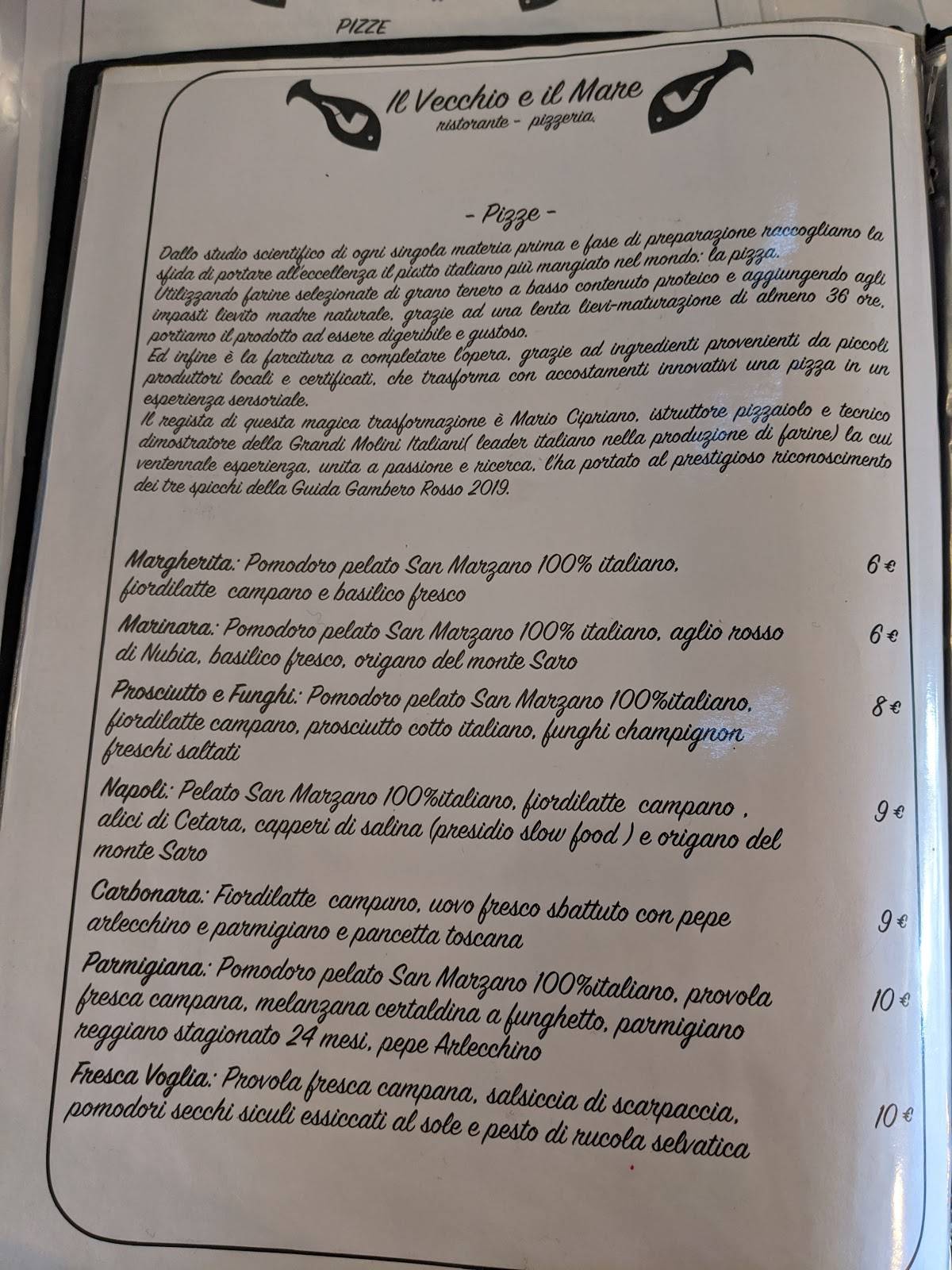 Menu da Il Vecchio e il Mare ristorante, Firenze, Via Vincenzo Gioberti