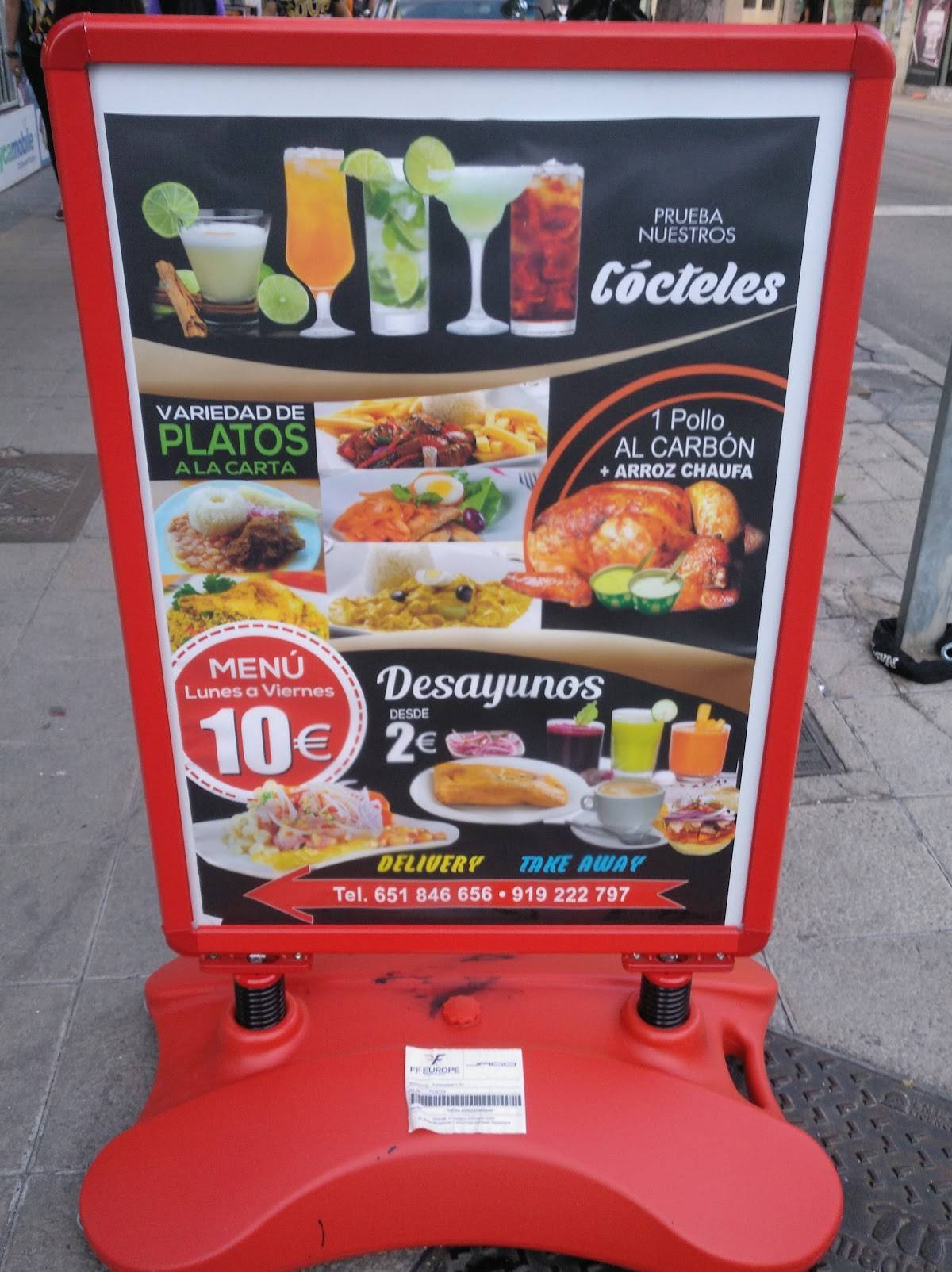 Carta del restaurante Imperio Andino, Madrid