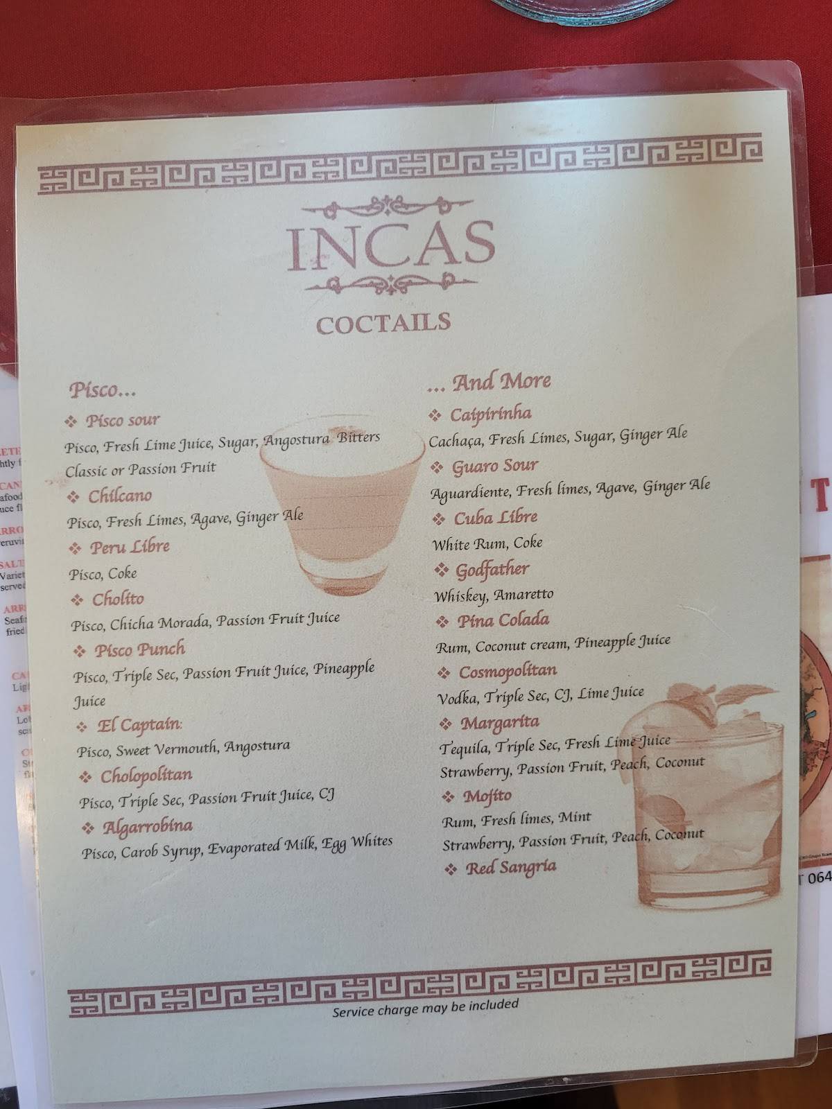 Menu at Incas - Restaurant Bar, Milford