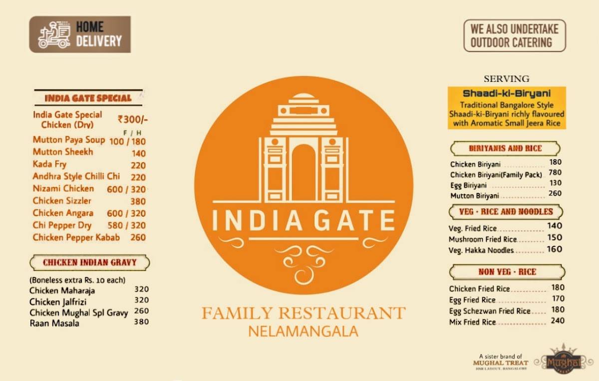 Menu at India Gate Family Restaurant, India, 265