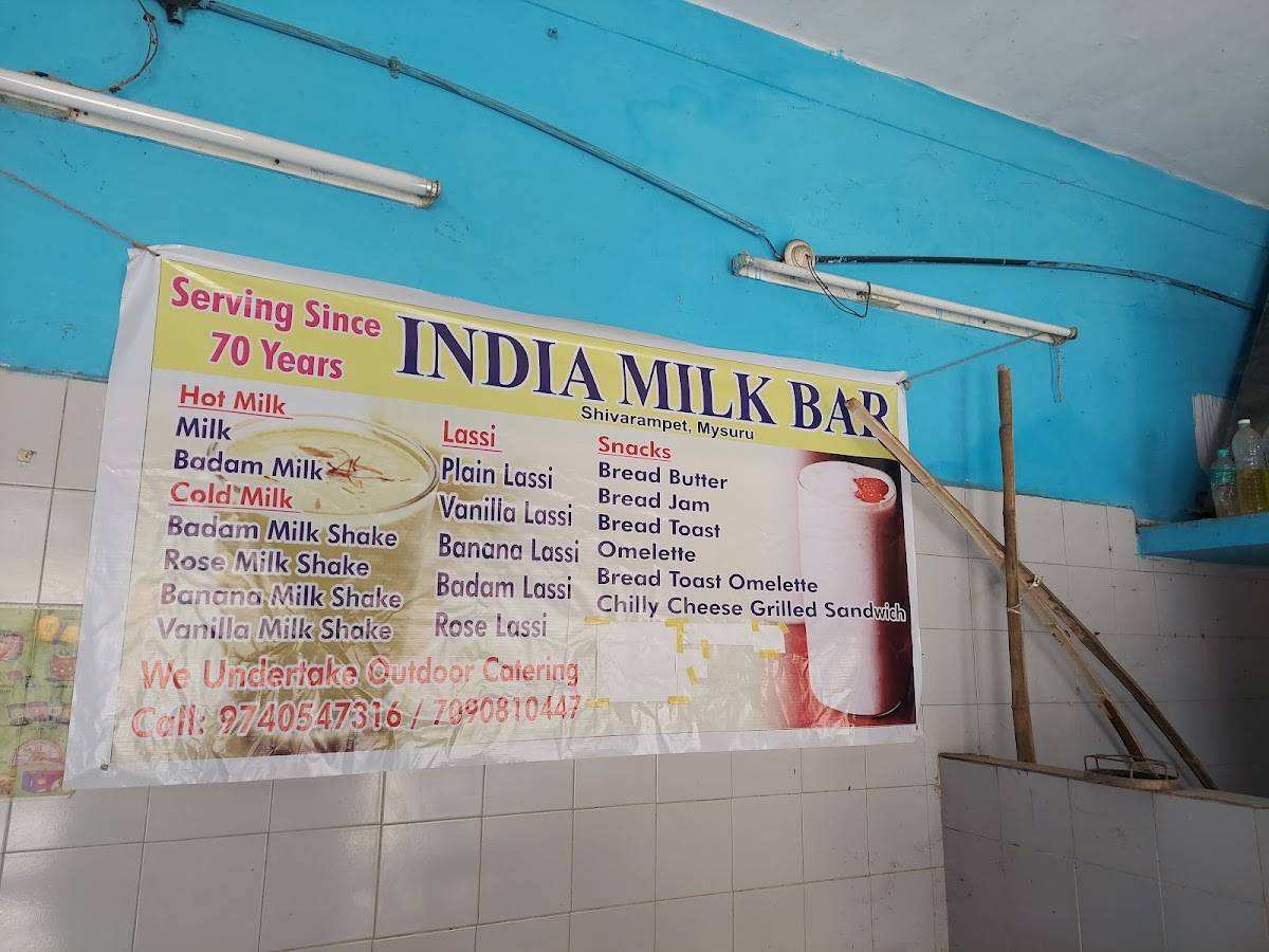 Menu at India Milk Bar, Mysuru