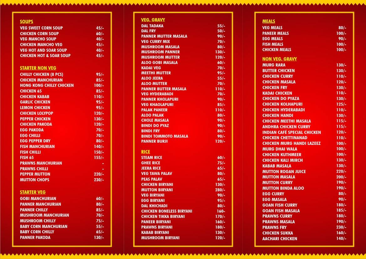 Menu at Indian Cafe Restaurant, Bengaluru