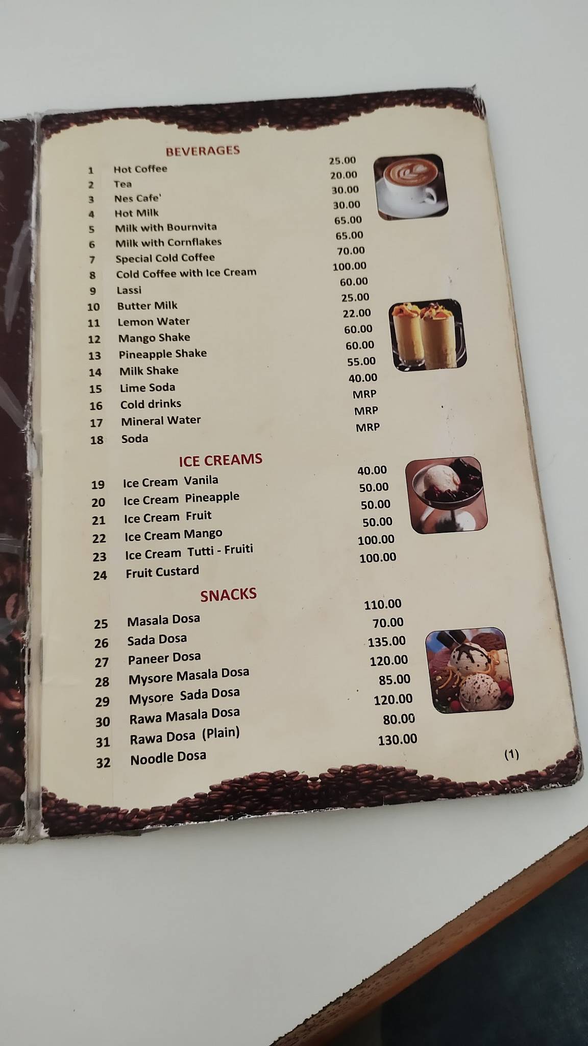 Menu at Indian Coffee House Ring road, Raipur