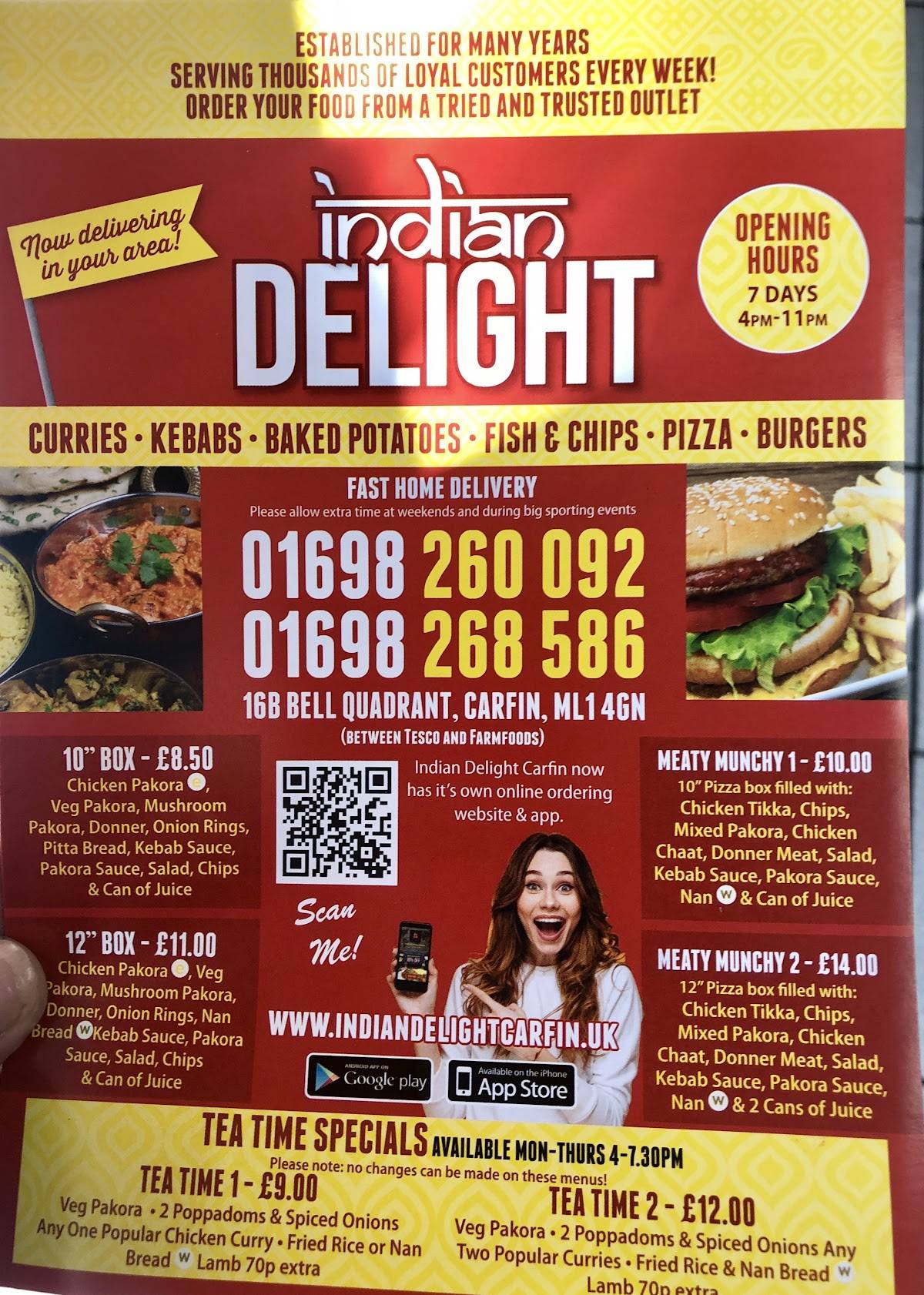 Menu at Indian Delight Carfin restaurant, Motherwell, 16b Bell Quadrant