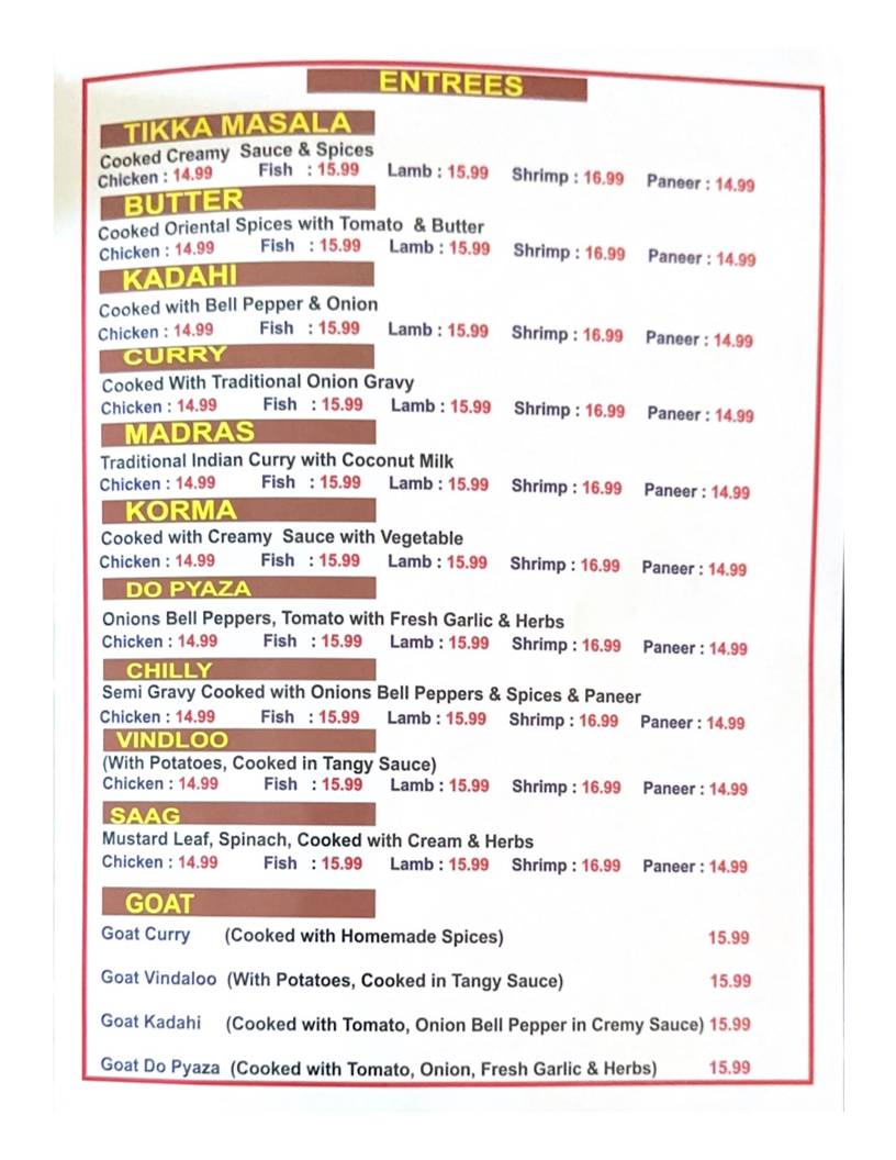 Menu at Indian Kitchen restaurant, Haltom City