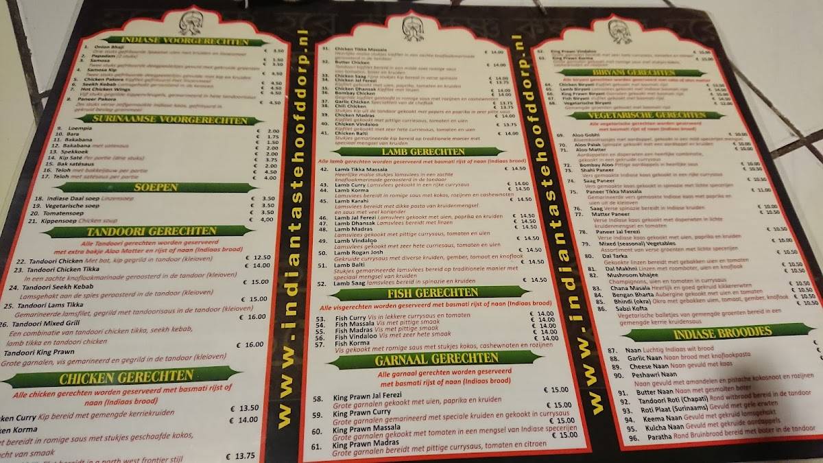 Speisekarte von Indian Taste, Hoofddorp