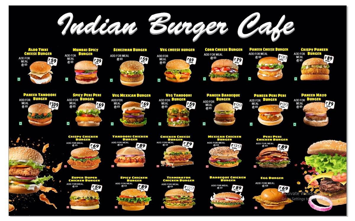Menu at Indian burger cafe, Virar