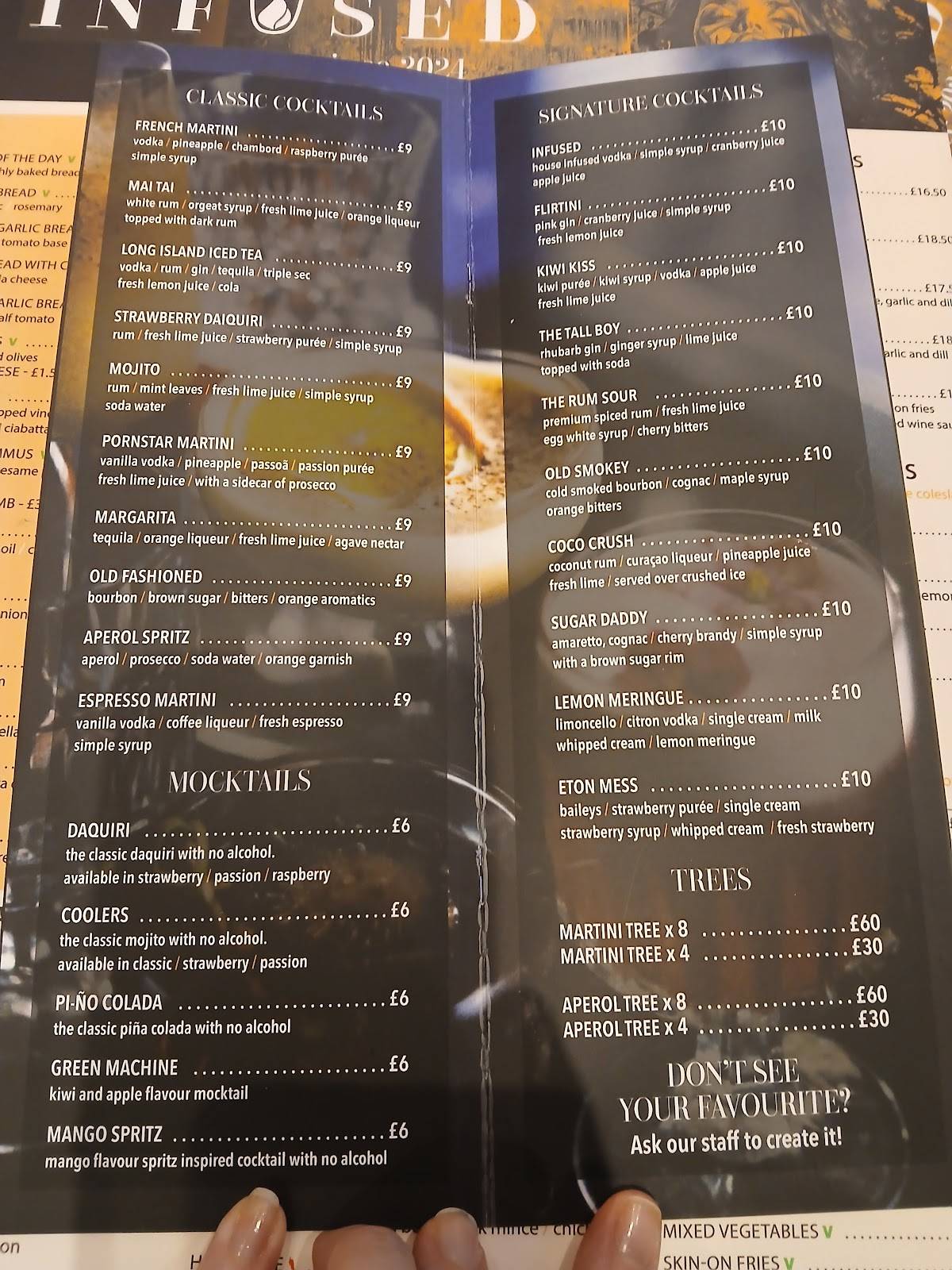 Menu at Infused pub & bar, Cheadle