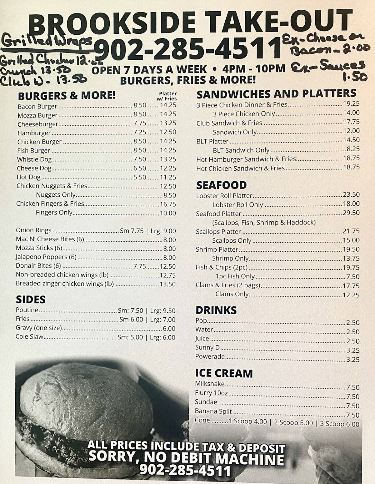 Menu at Brookside Take Out restaurant, Ingonish