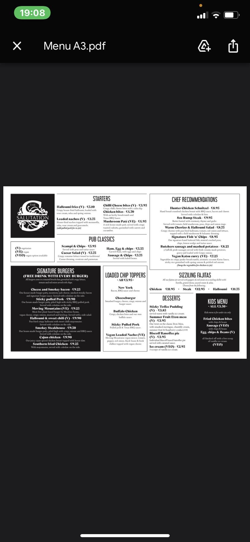Menu at The Salutation pub & bar, Ipswich, 65-67 Carr St