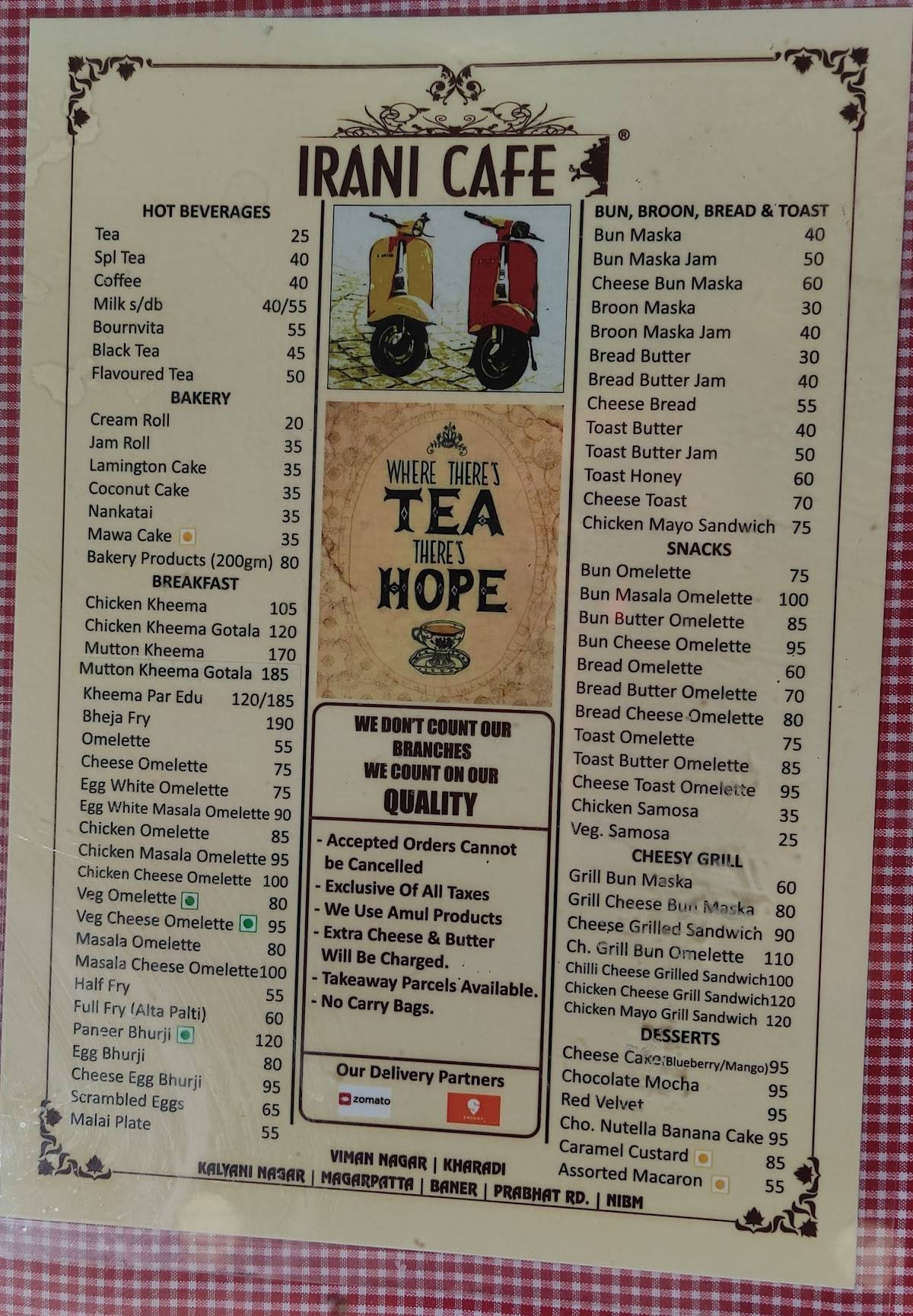 Menu at Irani Cafe - Baner, Pune, Irani Cafe