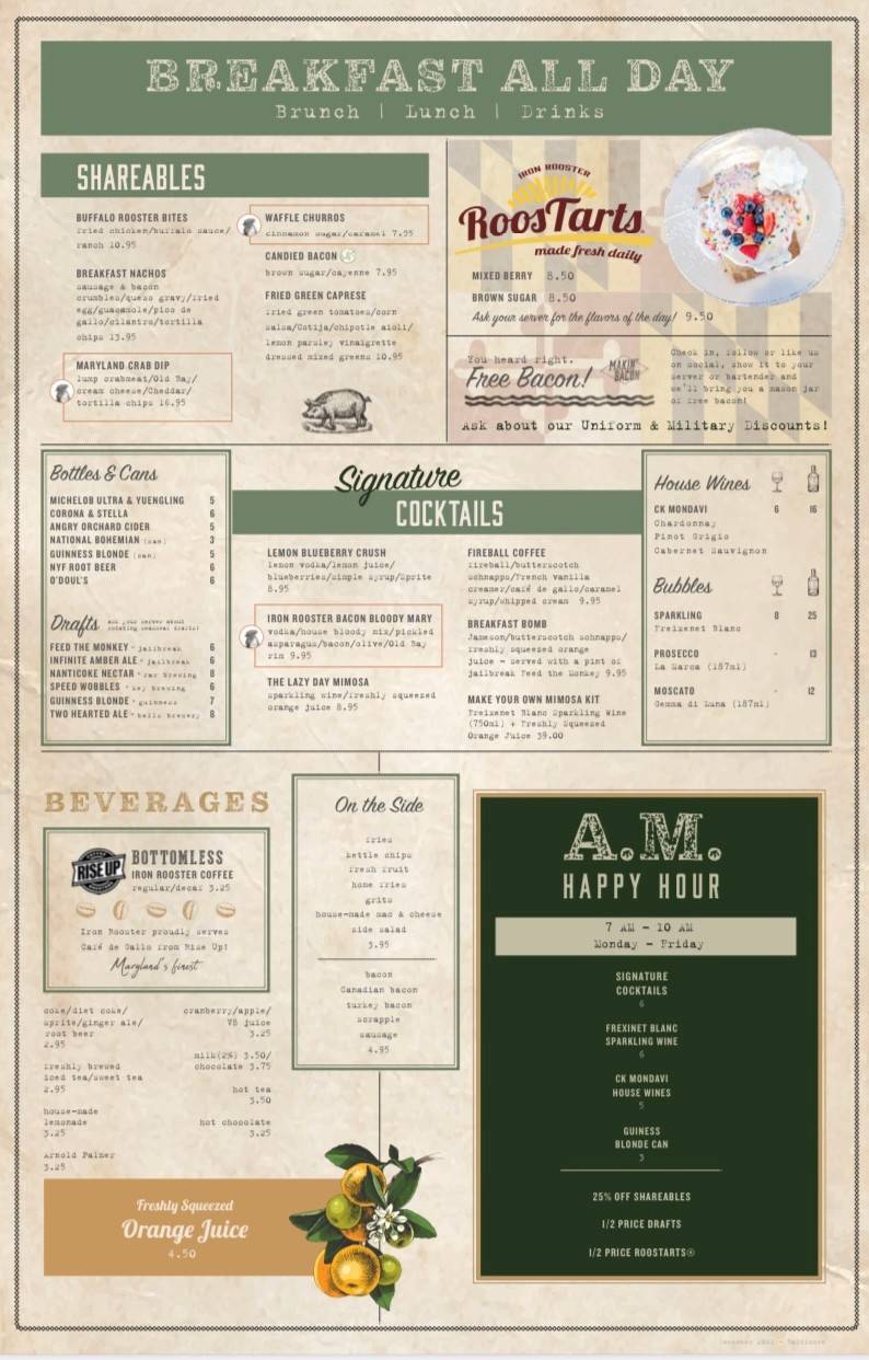 Menu at Iron Rooster - Hunt Valley desserts, Cockeysville